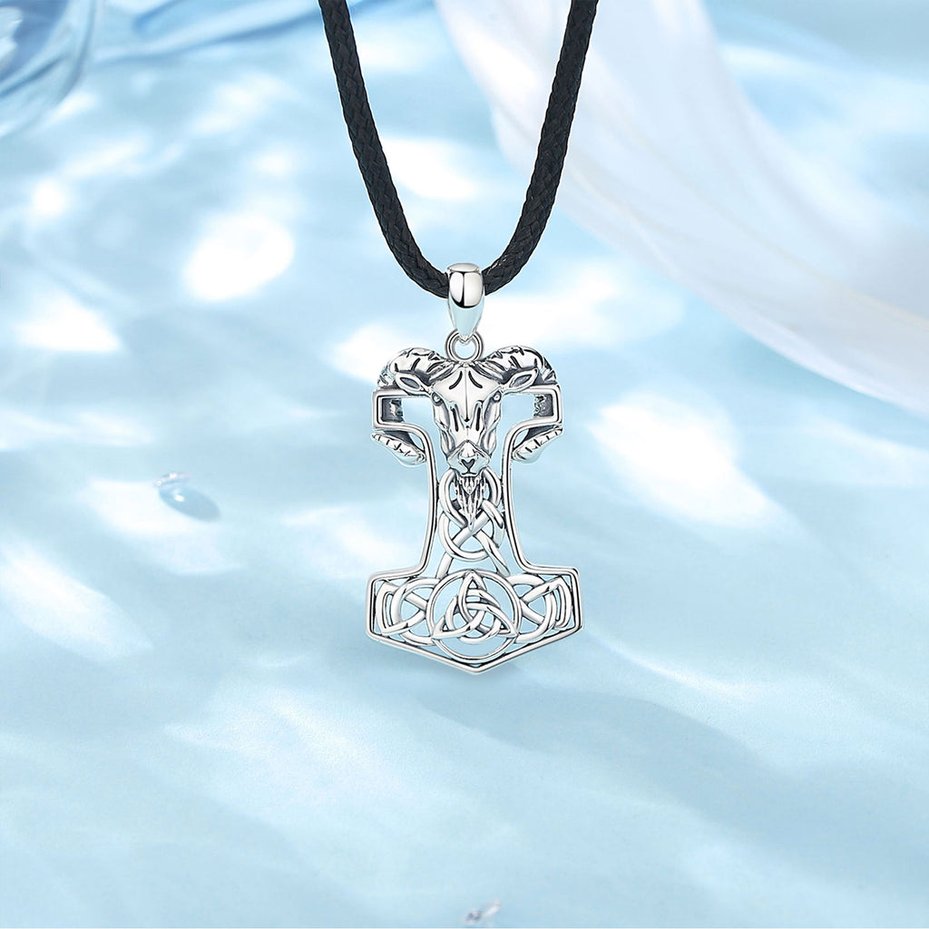 Mjolnir with Goat and Triskele 925 Sterling Silver Necklace ...