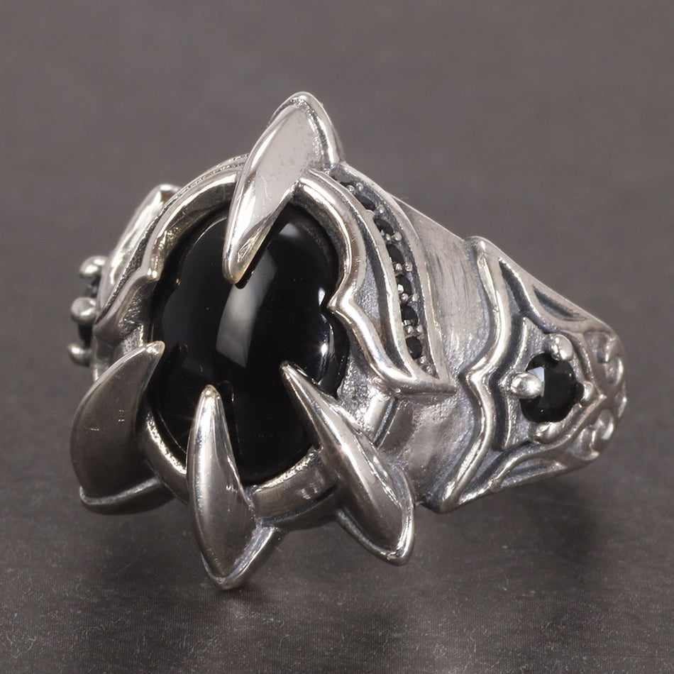 Dragon Claw of Fafnir 925 Sterling Silver Adjustable Ring with a Natur ...